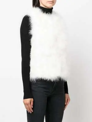 YVES SALOMON Silk Feathered-finish Waistcoat - White