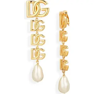 Dolce & Gabbana Logo Imitation Pearl Clip-on Drop Earrings - Oro