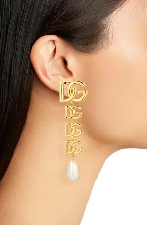 Dolce & Gabbana Logo Imitation Pearl Clip-on Drop Earrings - Oro