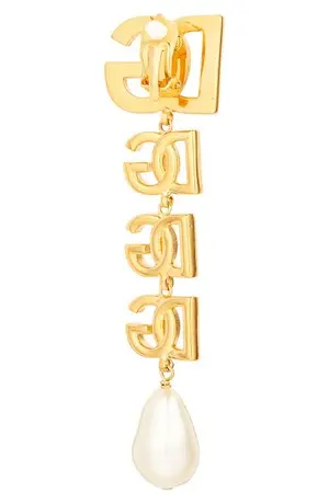 Dolce & Gabbana Logo Imitation Pearl Clip-on Drop Earrings - Oro