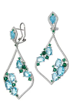 SAVVY CIE JEWELS Sterling Silver Cz Cluster Drop Earrings - Blue
