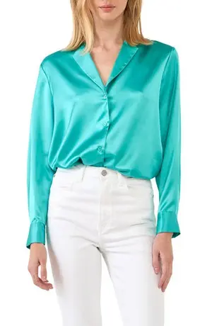 Endless Rose Satin Button-up Blouse - Aqua