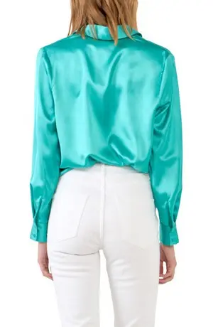 Endless Rose Satin Button-up Blouse - Aqua