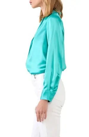 Endless Rose Satin Button-up Blouse - Aqua