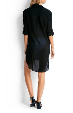Seafolly Crinkle Twill Beach Cover-up Dress - Black