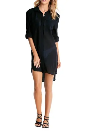 Seafolly Crinkle Twill Beach Cover-up Dress - Black