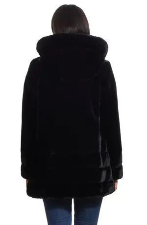 Gallery Hooded Faux Fur Coat - Black