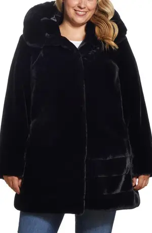 Gallery Hooded Faux Fur Coat - Black