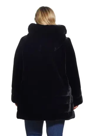 Gallery Hooded Faux Fur Coat - Black