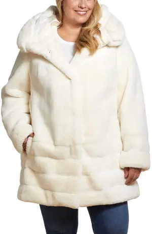 Gallery Hooded Faux Fur Coat - Cream