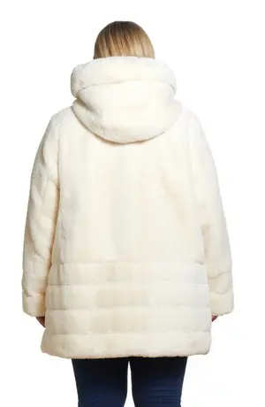 Gallery Hooded Faux Fur Coat - Cream