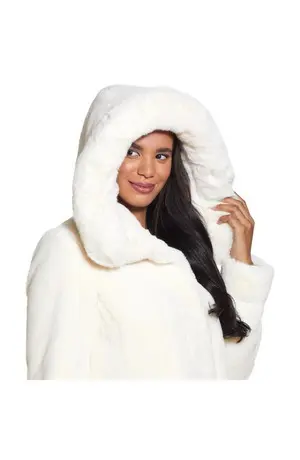 Gallery Hooded Faux Fur Coat - Cream