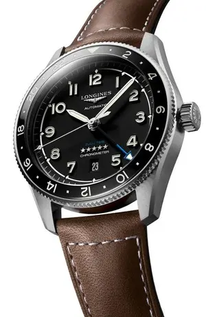LONGINES Spirit Zulu Time Strap Watch - Black