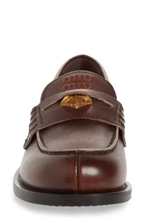 Miu Miu Burnished Penny Loafer - F0192 Ebano