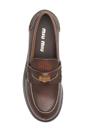 Miu Miu Burnished Penny Loafer - F0192 Ebano