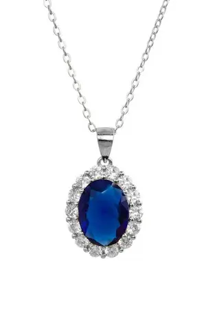 SAVVY CIE JEWELS Diana Cubic Zirconia Pendant Necklace - Sapphire Blue