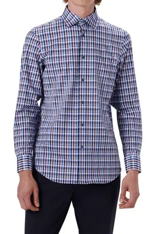 Bugatchi Ooohcotton® Tattersall Check Stretch Cotton Button-up Shirt