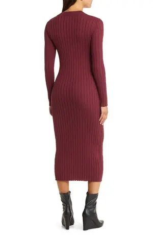 OPEN EDIT Button Sweater Midi Dress - Burgundy London