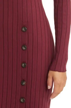 OPEN EDIT Button Sweater Midi Dress - Burgundy London
