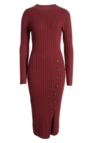 OPEN EDIT Button Sweater Midi Dress - Burgundy London
