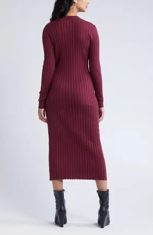 OPEN EDIT Button Sweater Midi Dress - Burgundy London