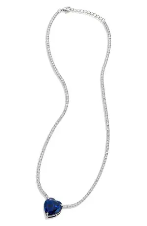 SAVVY CIE JEWELS SAVVY CIE JEWELS Sterling Silver & Lab Sapphire Tennis Necklace Blue