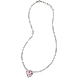 SAVVY CIE JEWELS SAVVY CIE JEWELS Sterling Silver & Lab Sapphire Tennis Necklace Pink
