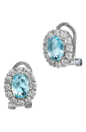 SAVVY CIE JEWELS Simulated Emerald Halo Stud Earrings - Blue