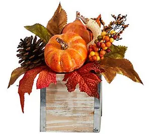 NEARLY NATURAL 8' Fall Pumpkin, Berries And Pin Econes Vase - One-color
