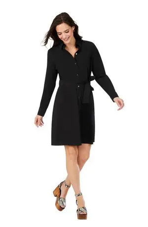 Foxcroft Pax Solid Long Sleeve Shirtdress - Black