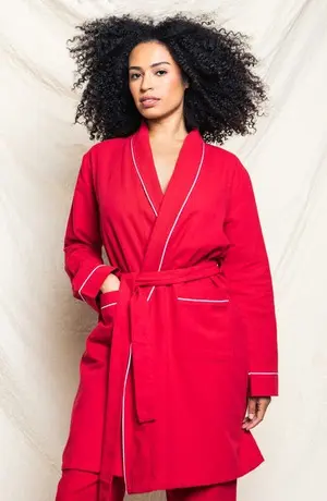 PETITE PLUME Cotton Flannel Robe - Red