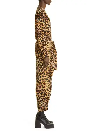 Stella McCartney Animal Print Long Sleeve Tie Waist Jumpsuit