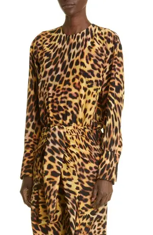 Stella McCartney Animal Print Long Sleeve Tie Waist Jumpsuit