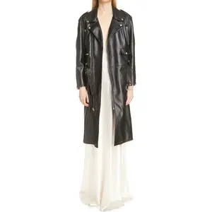 Saint Laurent Lambskin Leather Long Motorcycle Jacket