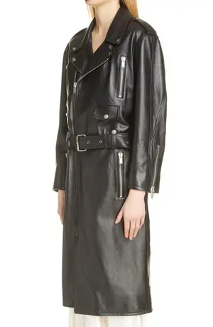 Saint Laurent Lambskin Leather Long Motorcycle Jacket