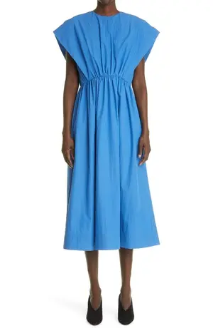 Co Gathered A-line Poplin Midi Dress