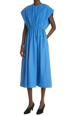Co Gathered A-line Poplin Midi Dress