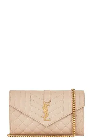 Saint Laurent Envelope Leather Shoulder Bag - Dark Beige