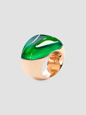 Vhernier Aladino 18k Rose Gold, Rock Crystal, & Gemstone Ring - Jade