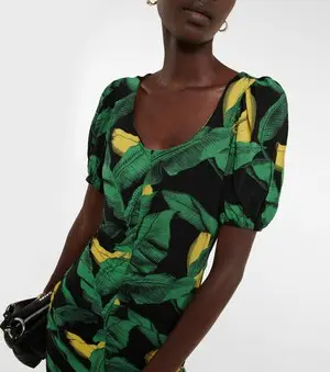 GANNI Printed Ruched Mini Dress - Black