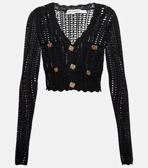 SELF-PORTRAIT Embellished Knit Cropped Cardigan
