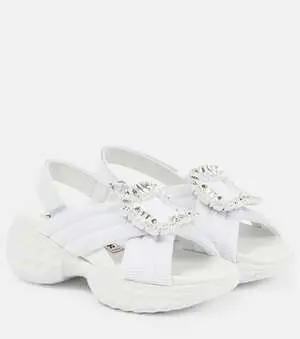 ROGER VIVIER Viv' Run Embellished Slingback Sandals - White