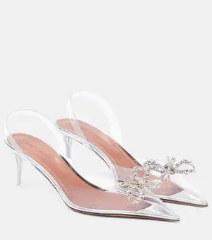 Amina Muaddi Rosie Embellished Slingback Pumps - Silver