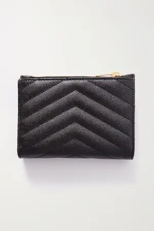 Saint Laurent Cassandre Quilted Textured-leather Wallet - Black