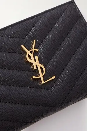 Saint Laurent Cassandre Quilted Textured-leather Wallet - Black