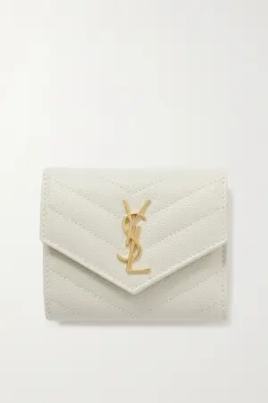 Saint Laurent Cassandre Quilted Textured-leather Wallet Ecru