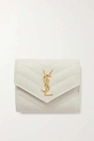 Saint Laurent Cassandre Quilted Textured-leather Wallet White