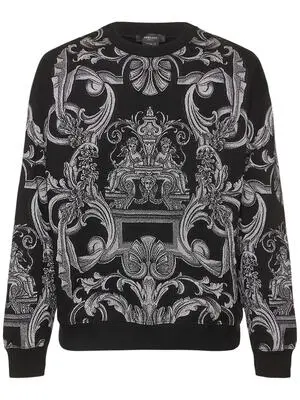 Versace Barocco Cotton Blend Crewneck Sweatshirt - Black,silver