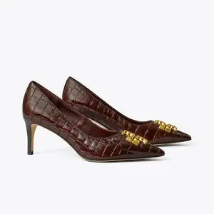 Tory Burch Eleanor Leather Pumps Brown Croc/gold