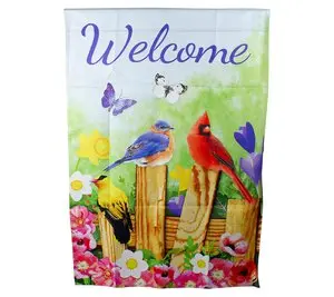 NORTHLIGHT Welcome Birds On A Fence Garden Flag 28' X 40 - One-color
